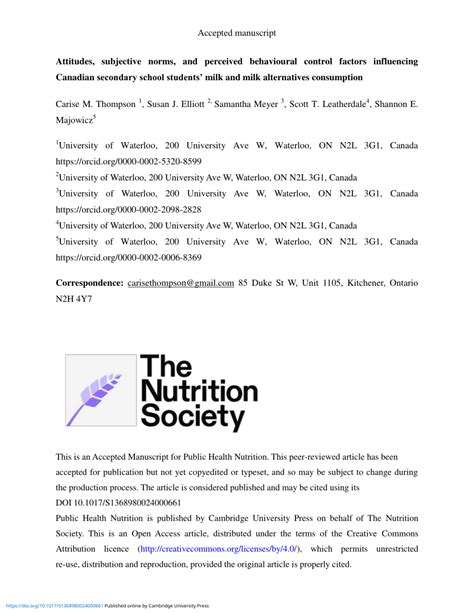 Pdf Attitudes Subjective Norms And Perceived Behavioural Control Factors Influencing