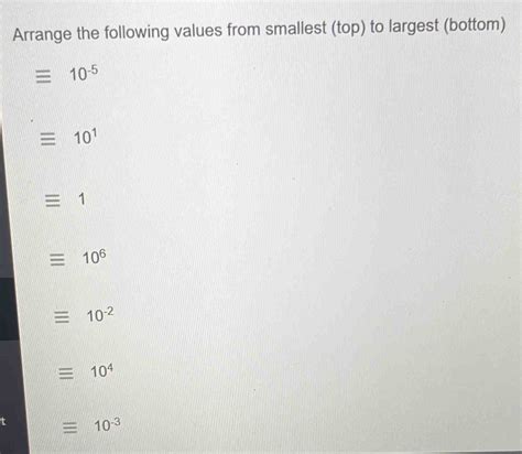 Solved Arrange The Following Values From Smallest Top To Largest