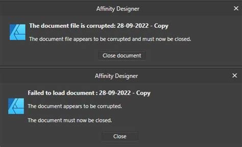 I Can T Open My File The File Appears To Be Corrupted Pre V Archive Of Affinity On Desktop