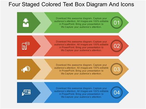 Bw Four Staged Colored Text Box Diagram And Icons Flat Powerpoint