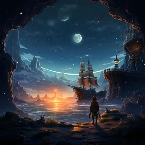 Premium Photo Cartoon Pirate With Milky Way Stars