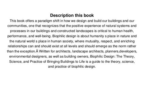 Read Biophilic Design The Theory Science And Practice Of Bringing