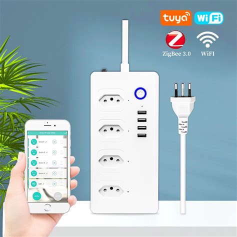 Умный удлинитель Tuya Wi-Fi/ZigBee, 4 розетки, 4 USB, бразильские вилки ...