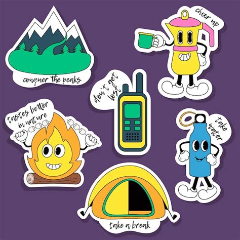Paquete de pegatinas estilo camping y2k 2000 ilustración de vector de