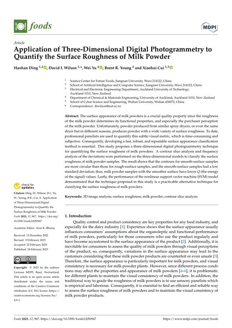 Pdf Application Of Three Dimensional Digital Photogrammetry To Quantify The Surface Roughness