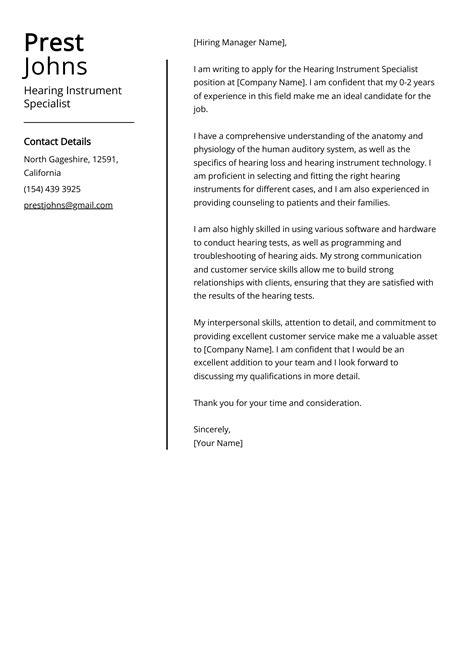Hearing Instrument Specialist Cover Letter Sample And Guide Entry Level