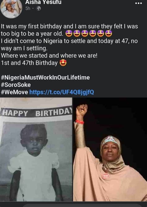 Aisha Yesufu Celebrates Her 47th Birthday With A Throwback Photo