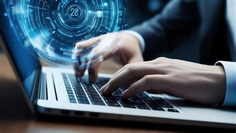 Man Typing Cybersecurity Software Engineer Hands A Blue Background With