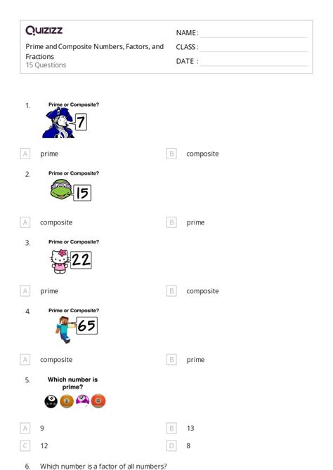 50 prime and composite numbers worksheets for 3rd grade on quizizz