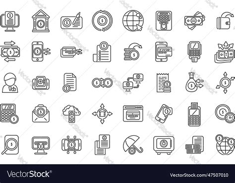 Banking Transactions Icons Set Outline Royalty Free Vector