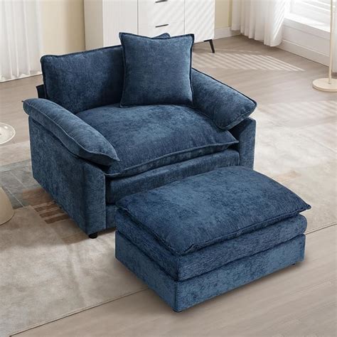Linyuanwai Blue Modern Oversized Chair With Ottoman Comfy