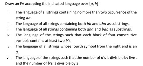 solved draw an fa accepting the indicated language over