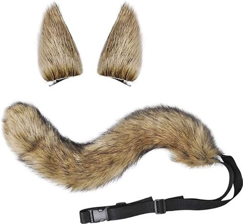 Furry Fox Tail Cat Ears Hair Clips Set Faux Fur Wolf Fox Tail