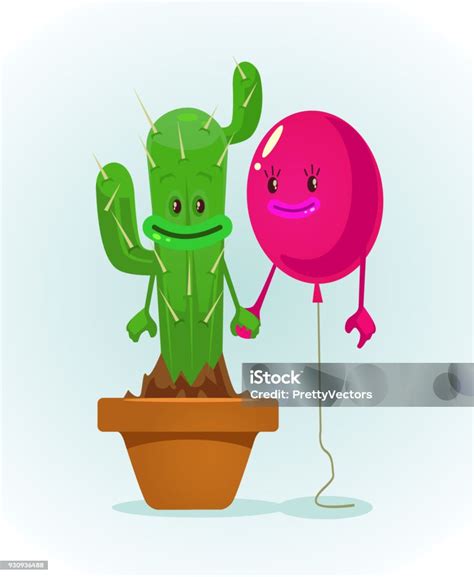 Karakter Balon Dan Kaktus Teman Terbaik Ilustrasi Stok Unduh Gambar Sekarang Alam Balon