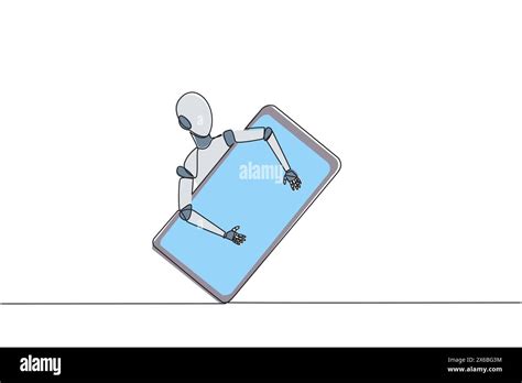 Continuous One Line Drawing Robotic Hugging Handphone Added A Robotic