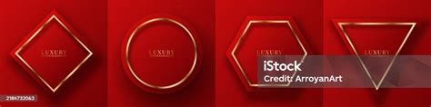 3d 레드 럭셔리 추상 배경 세트입니다 황금 선은 밝은 공간에 장식 효과를 줍니다 기하학적 형상 번들 골드 색상의 우아한 프레임 웹 배너 전단지 카드 또는 브로셔 표지에