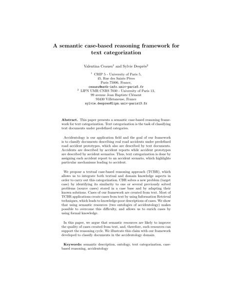 Pdf A Semantic Case Based Reasoning Framework For Text Categorization