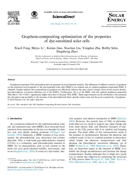 Pdf Graphene Compositing Optimization Of The Properties Of Dye Sensitized Solar Cells
