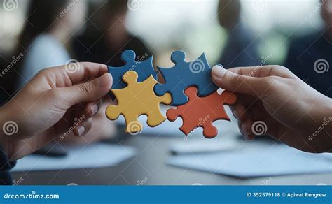 Hands Holding Colorful Puzzle Pieces Symbolizing Teamwork And Collaboration Image Captures