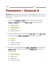 Fragments Exercise 6 Pdf Name Date FRAGMENTS EXERCISE 6 Directions