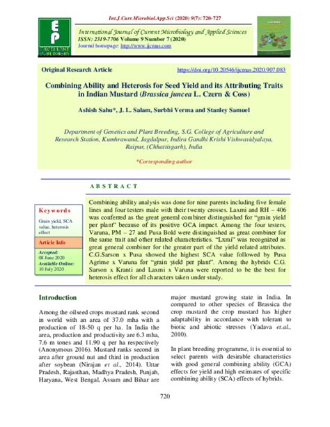 Pdf Combining Ability And Heterosis For Seed Yield And Its