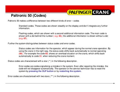Palfinger Error Codes Pdfcoffeecom