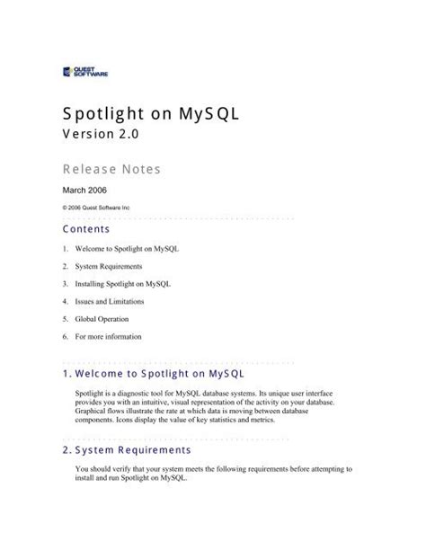 Spotlight On MySQL Version Quest Software