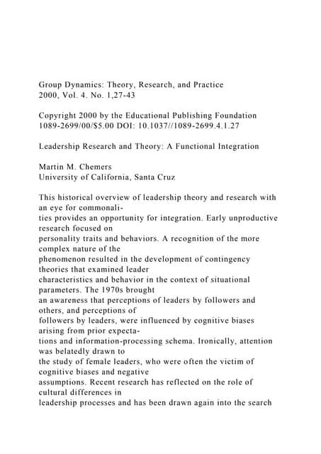 Group Dynamics Theory Research And Practice2000 Vol 4 Docx