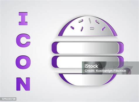 회색 배경에 격리 된 버거 아이콘을 잘라 종이 햄버거 아이콘 치즈버거 샌드위치 사인 패스트 푸드 메뉴 종이 아트 스타일 벡터 0명에 대한 스톡 벡터 아트 및 기타 이미지