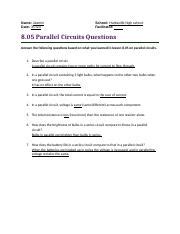 Scince 8 05 Parallel Circuits Questions Docx Name Jasmin Date 3 7 23 Babe Huntsville High