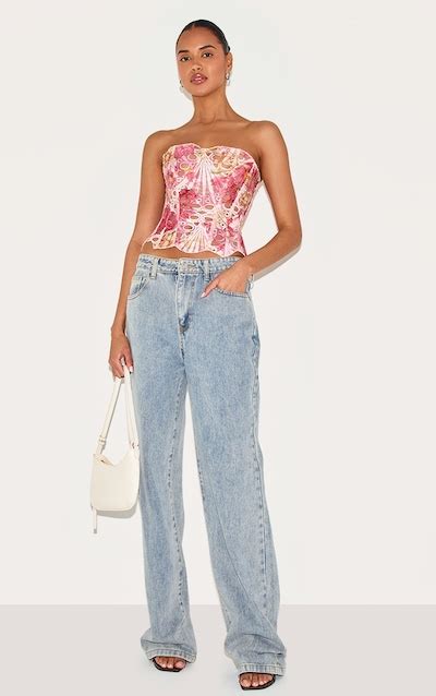 Pink Textured Sheer Floral Lace Corset Tops Prettylittlething Usa