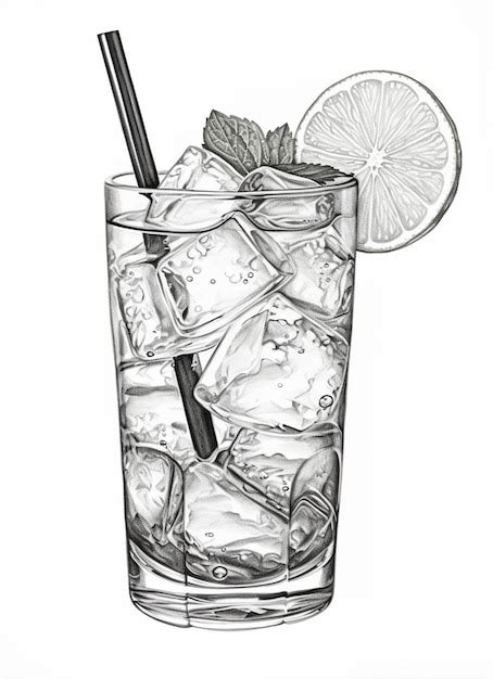 Premium Photo A Drawing Of A Glass Of Ice Water With A Slice Of Lime