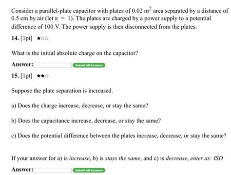 Solved Consider A Parallel Plate Capacitor With Plates Of Chegg