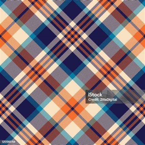파란색과 주황색 타탄 격자 무늬 벡터 그래픽 플란넬 셔츠 담요 던지기 이불 커버 카펫 또는 기타 가을 직물 프린트를 위한 매끄러운 헤링본 대각선 체크 격자 무늬 0명에 대한
