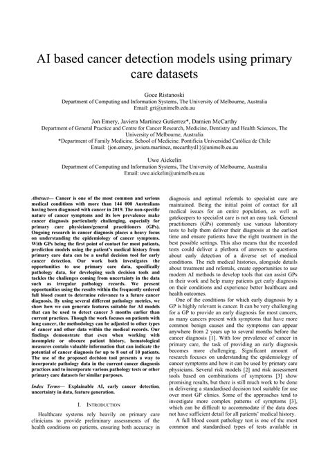 Pdf Ai Based Cancer Detection Models Using Primary Care Datasets