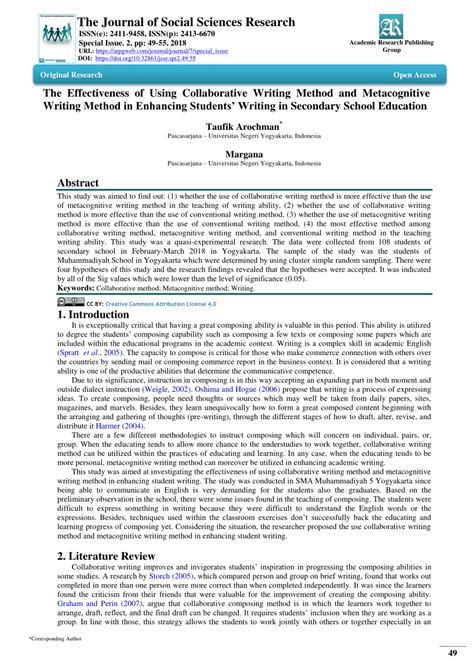 Pdf The Effectiveness Of Using Collaborative Writing Method And Metacognitive Writing Method