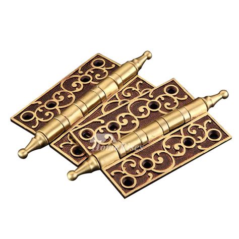 Antique Brass Door Hinges Carved 2 Pcs Rose Gold Bronze 5 Inch
