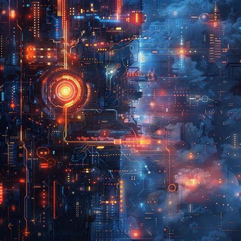 Futuristic Circuitry And Cloudscape Premium Ai Generated Image