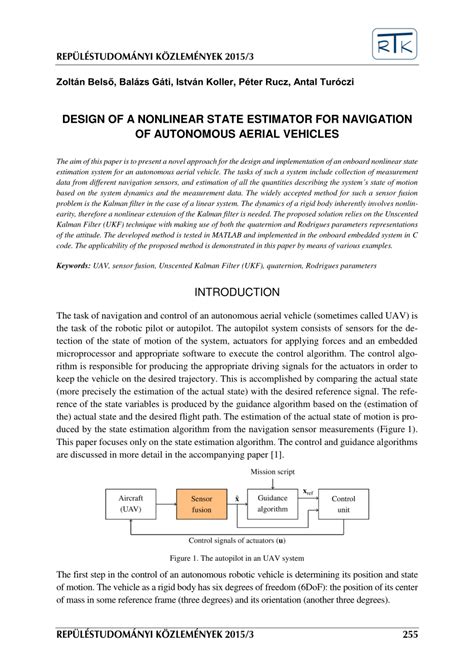 Pdf Design Of A Nonlinear State Estimator For Navigation Of