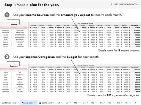 12 Month Income And Expense Tracker Pink V1 Think Like A Girl Boss