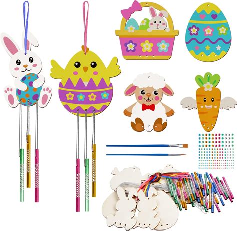 Wednok 12tlg Ostern Windspiel Bastelset Kinder Ostern Basteln Holz Osterbasteln Mit Ostereier