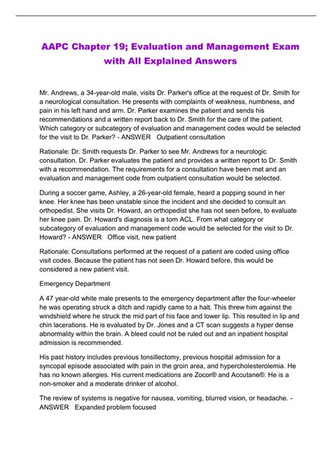 AAPC Chapter Evaluation And Management Exam With All Explained Answers AAPC Evaluation And