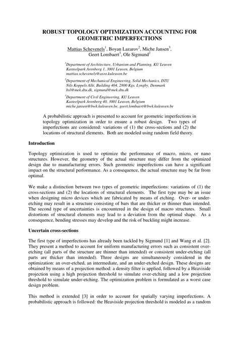 Pdf Robust Topology Optimization Accounting For Geometric Imperfections