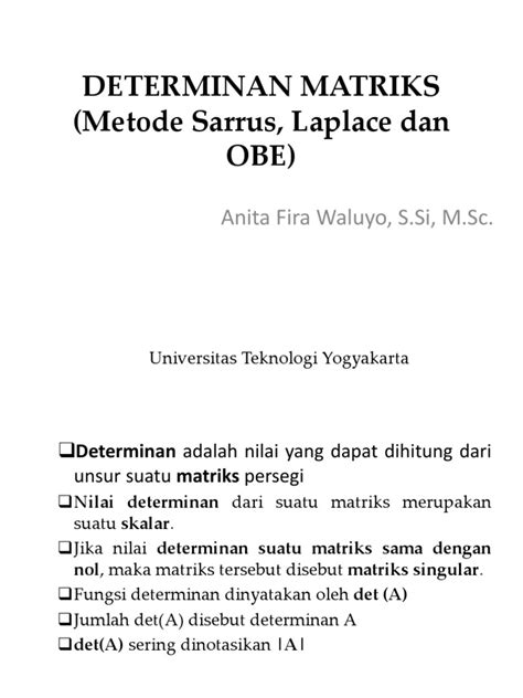 Determinan Matriks Metode Sarrus Laplace Dan Obe Anita Fira Waluyo
