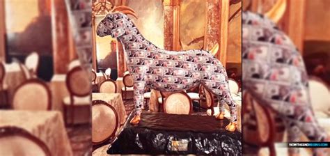 In Trump We Trust Golden Goat Wrapped In 100 Dollar Bills At Mar A