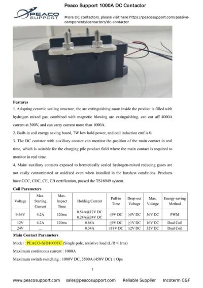Peaco Support High Voltage Dc Contactor