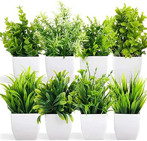 Dekorly Artificial Potted Plants 8 Pack Artificial Plastic Eucalyptus