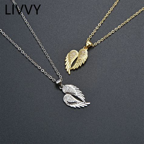 Livvy 새로운 실버 컬러 천사 날개 지르콘 펜던트 목걸이 쇄골 체인 여성 패션 쥬얼리펜던트 목걸이 Aliexpress