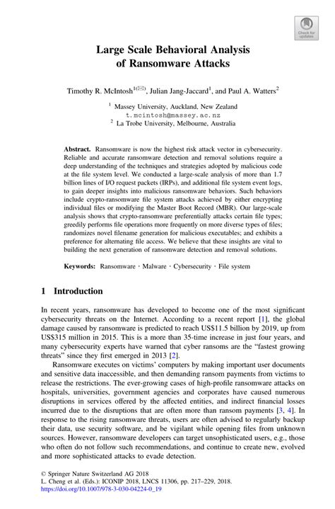 Pdf Large Scale Behavioral Analysis Of Ransomware Attacks 25th International Conference