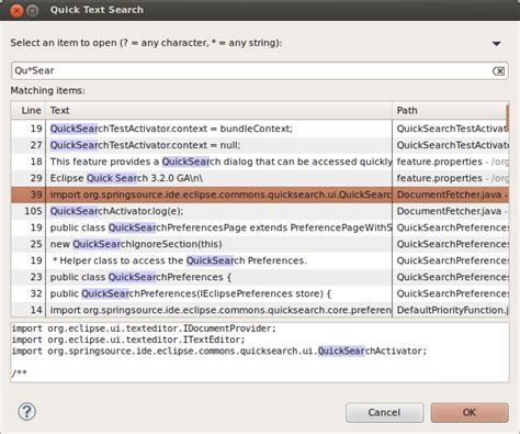Eclipse Setting Up A Search Text In Project Shortcut In